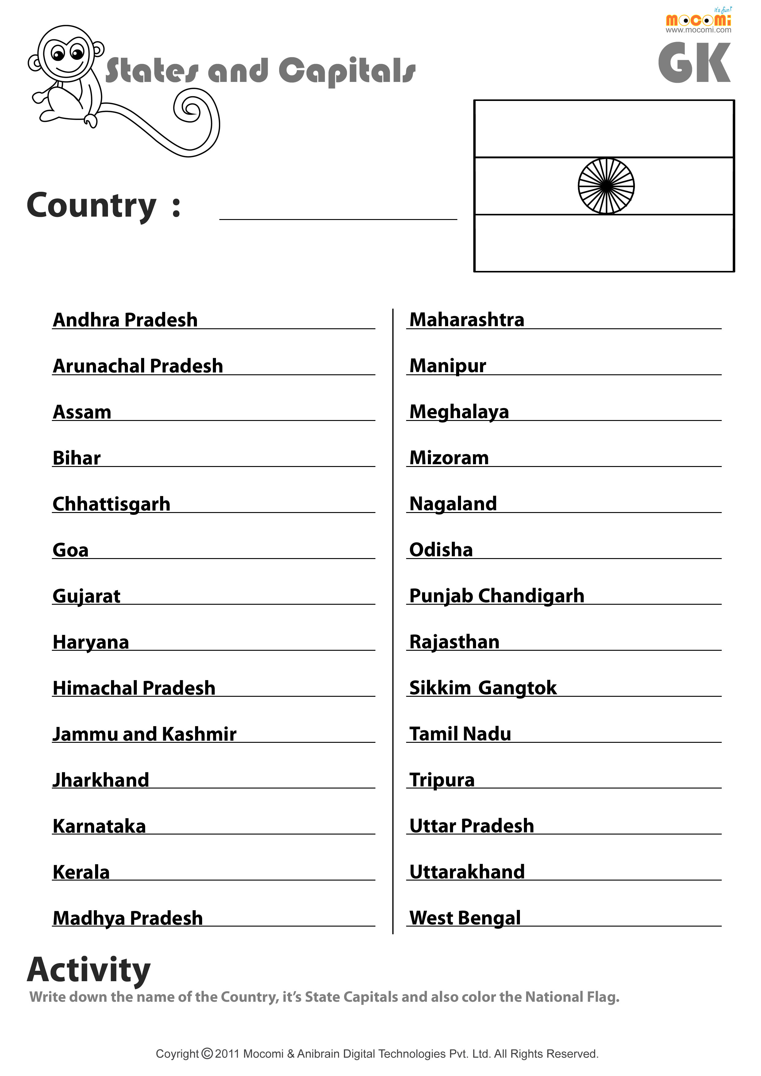Indian States And Their Capitals English Worksheets For Kids Mocomi Indian States And Their Capitals English Worksheets For Kids Mocomi